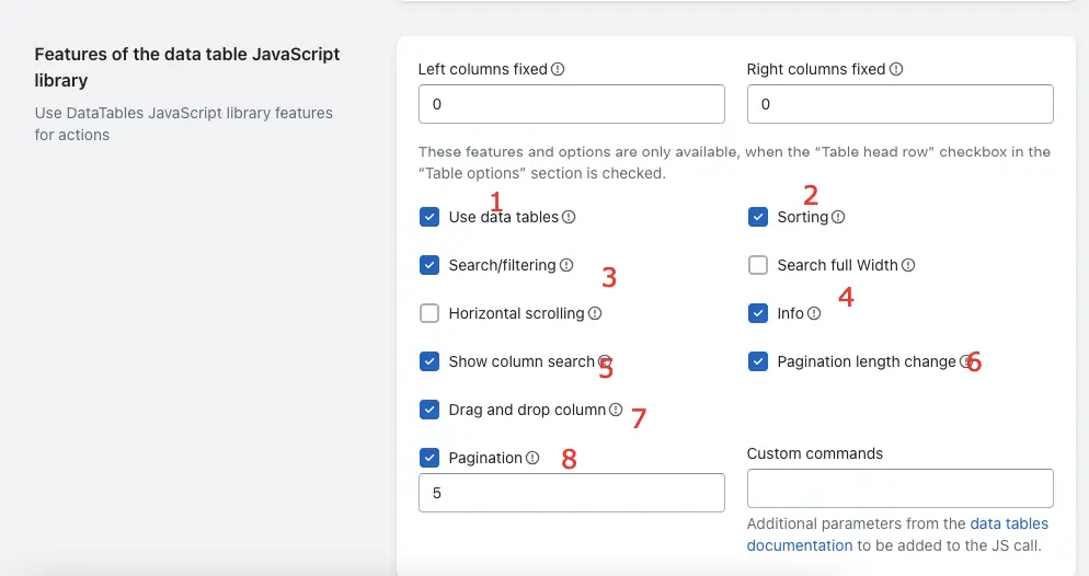 Features Of Data Table Javascript Library In Tablepress App